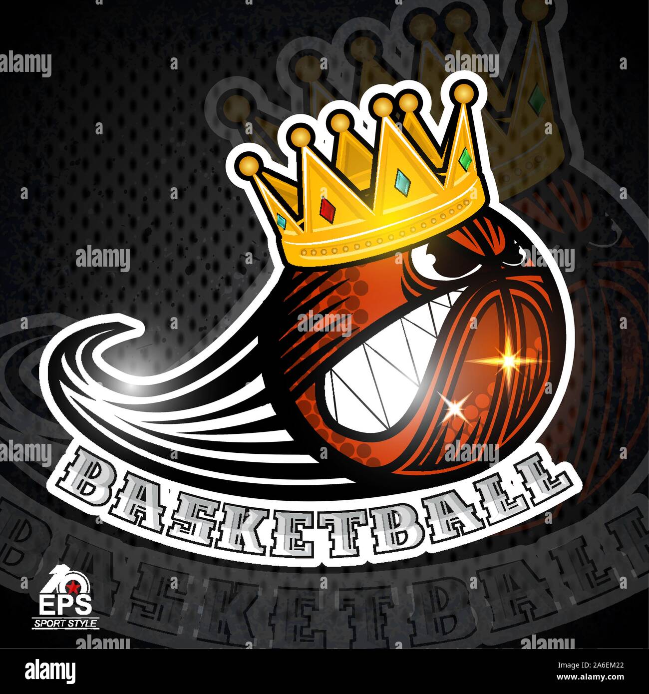 Basketball ball angry character with golden crown. Sport logo for any ...