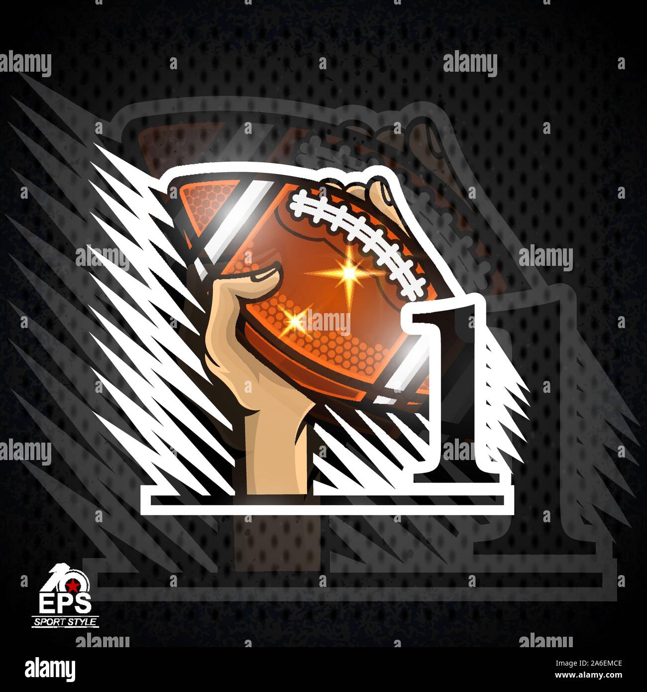 Hands hold american football ball with number one. Sport logo for any ...