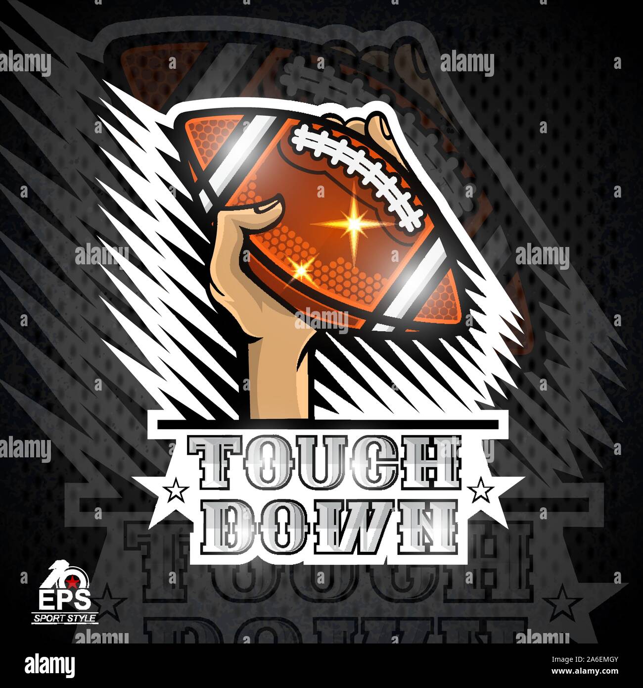 Hands hold american football ball touch down. Sport logo for any team ...
