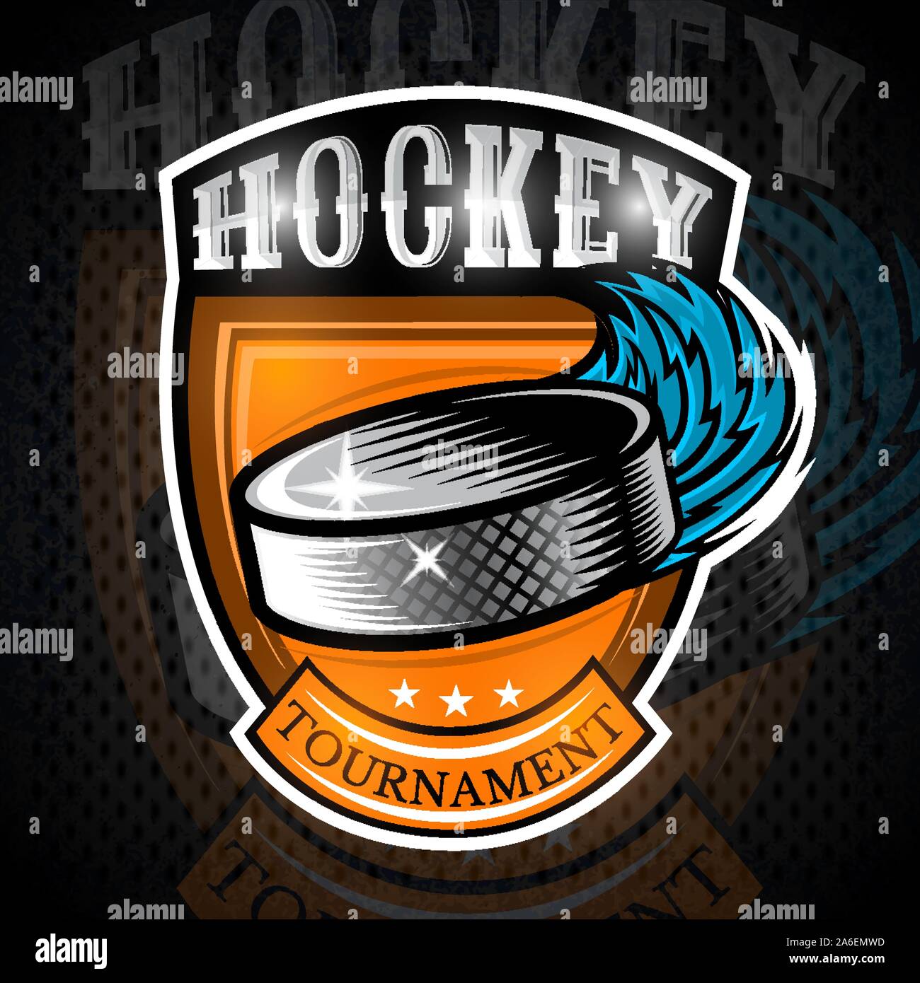 Hockey puck with wind trail in center of shield. Sport logo for any ...