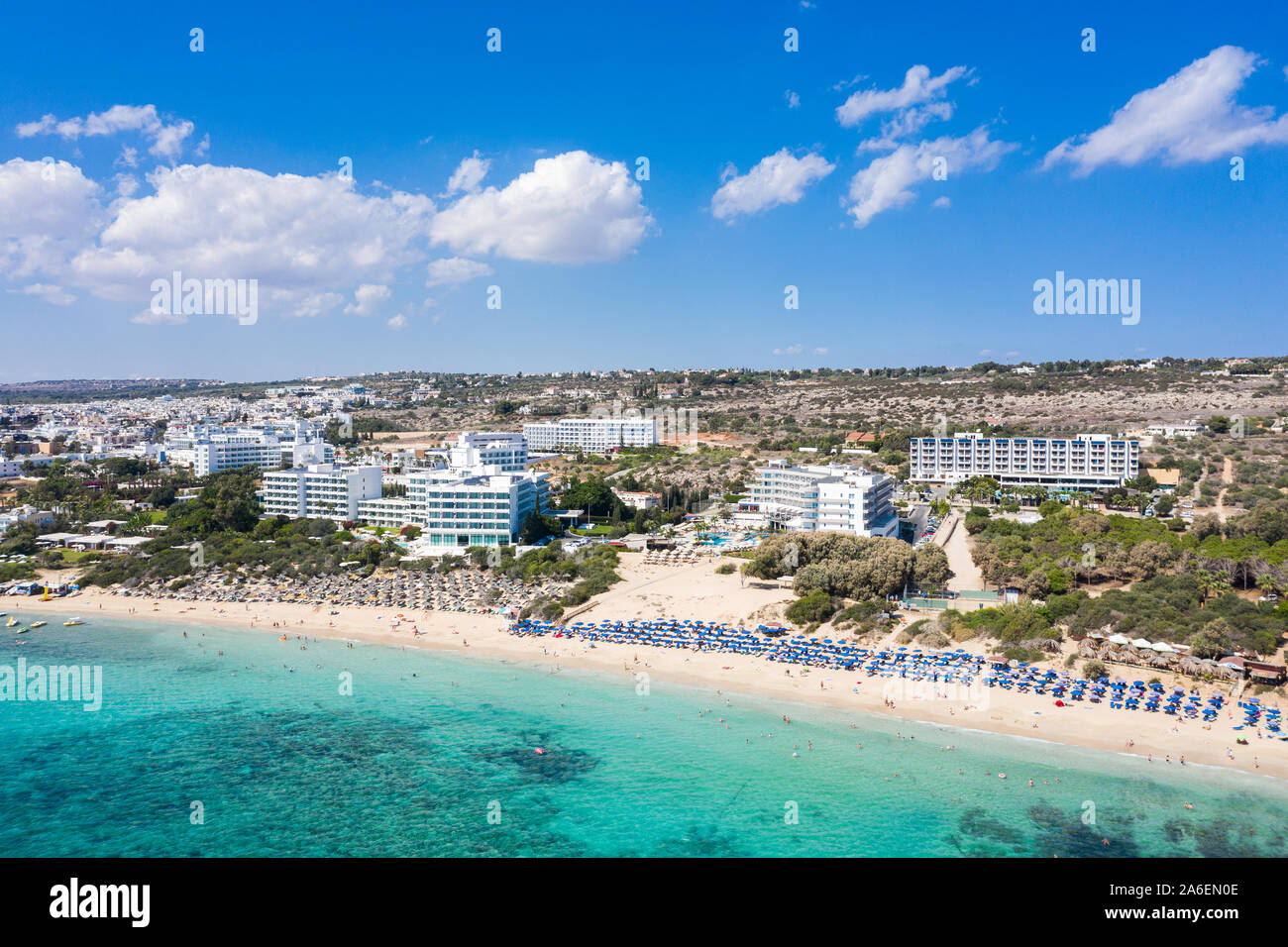 Aerial view of the beach in Ayia Napa resort town, Cyprus Stock Photo ...
