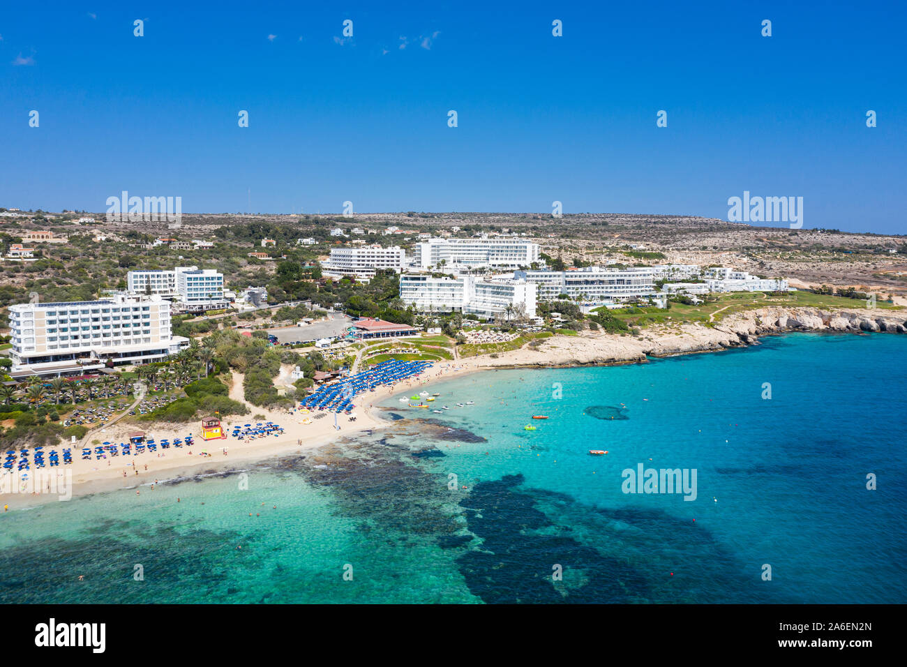 Aerial view of the beach in Ayia Napa resort town, Cyprus Stock Photo ...