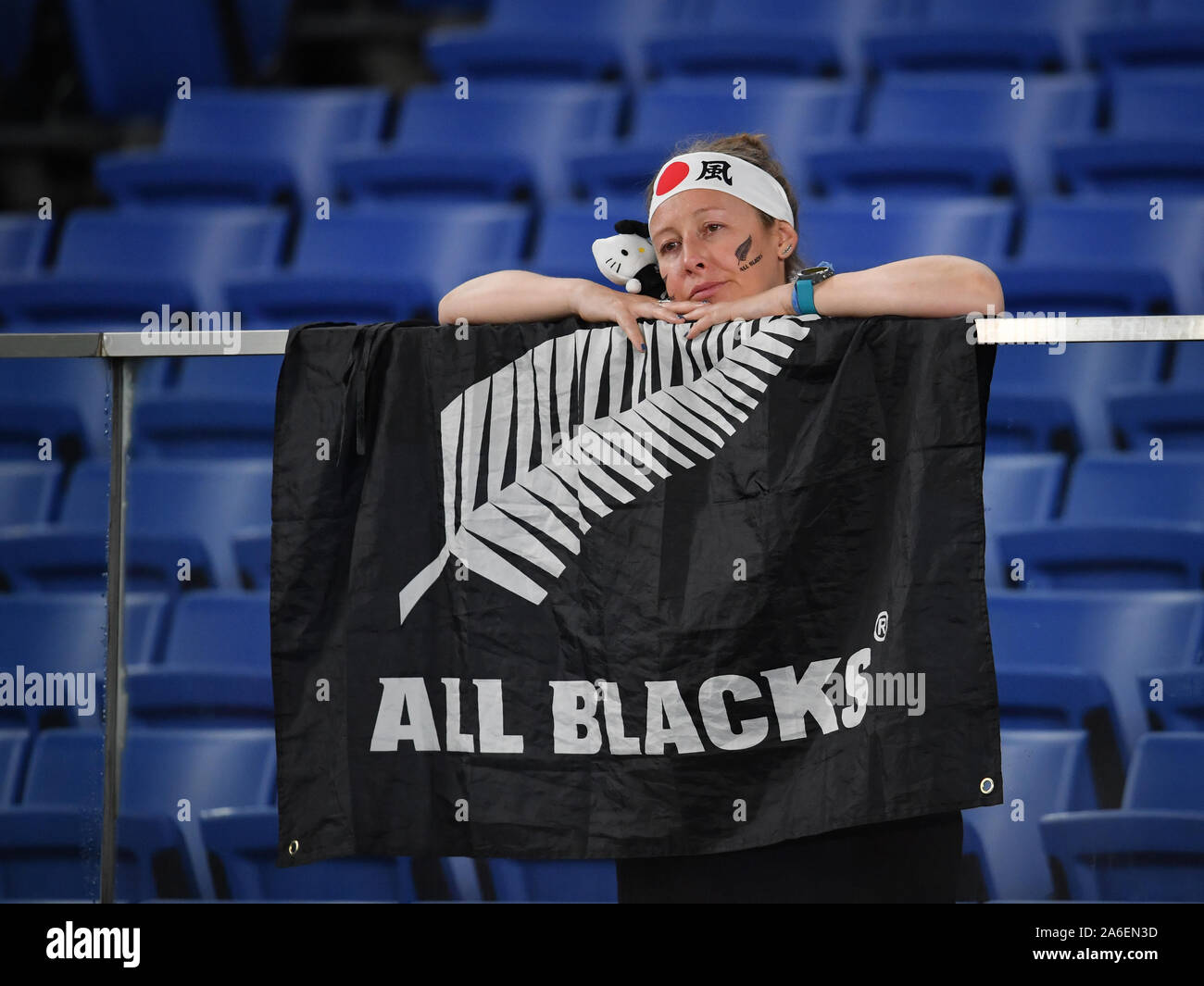 A dejected New Zealand fan after the 2019 Rugby World Cup Semi Final ...