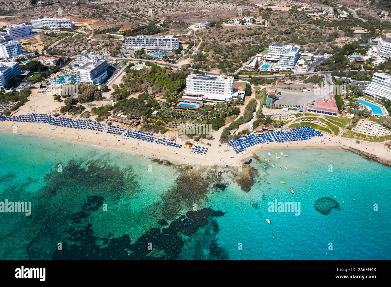 Aerial view of the beach in Ayia Napa resort town, Cyprus Stock Photo ...