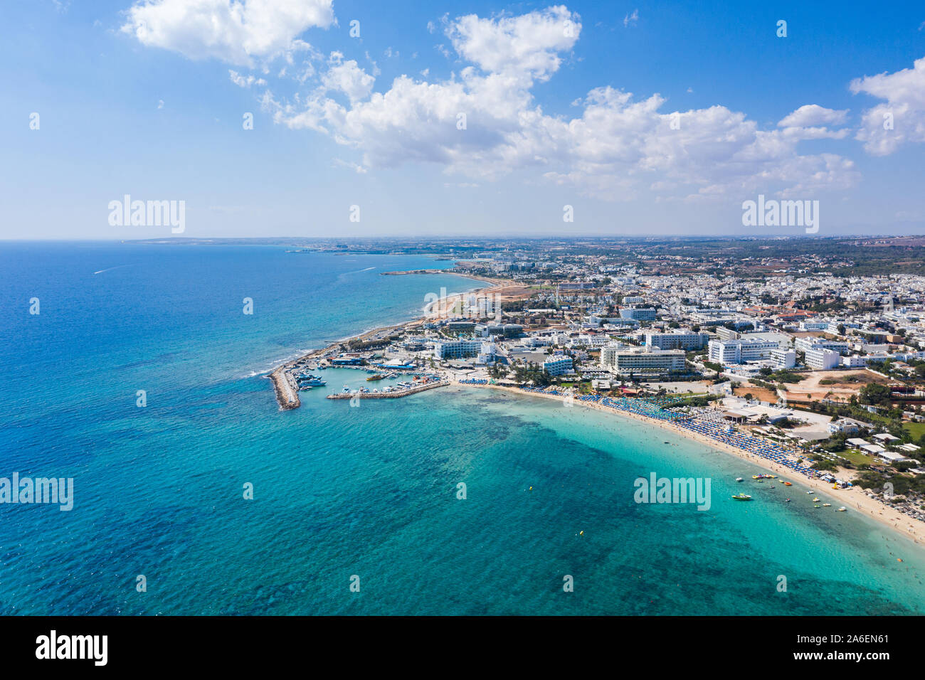 Aerial view of the beach in Ayia Napa resort town, Cyprus Stock Photo ...