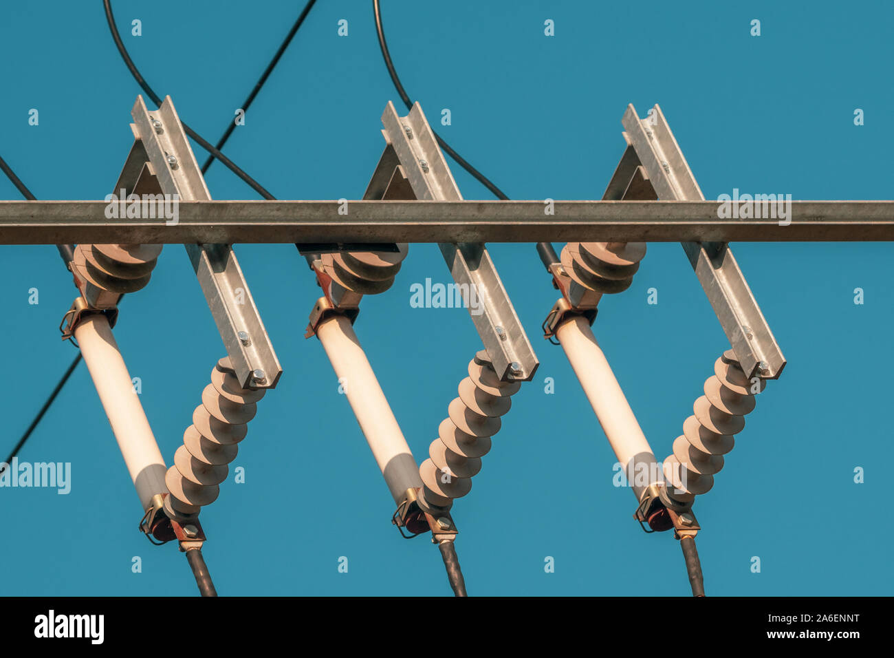 Ceramic eletric insulators outside on the sky background Stock Photo ...