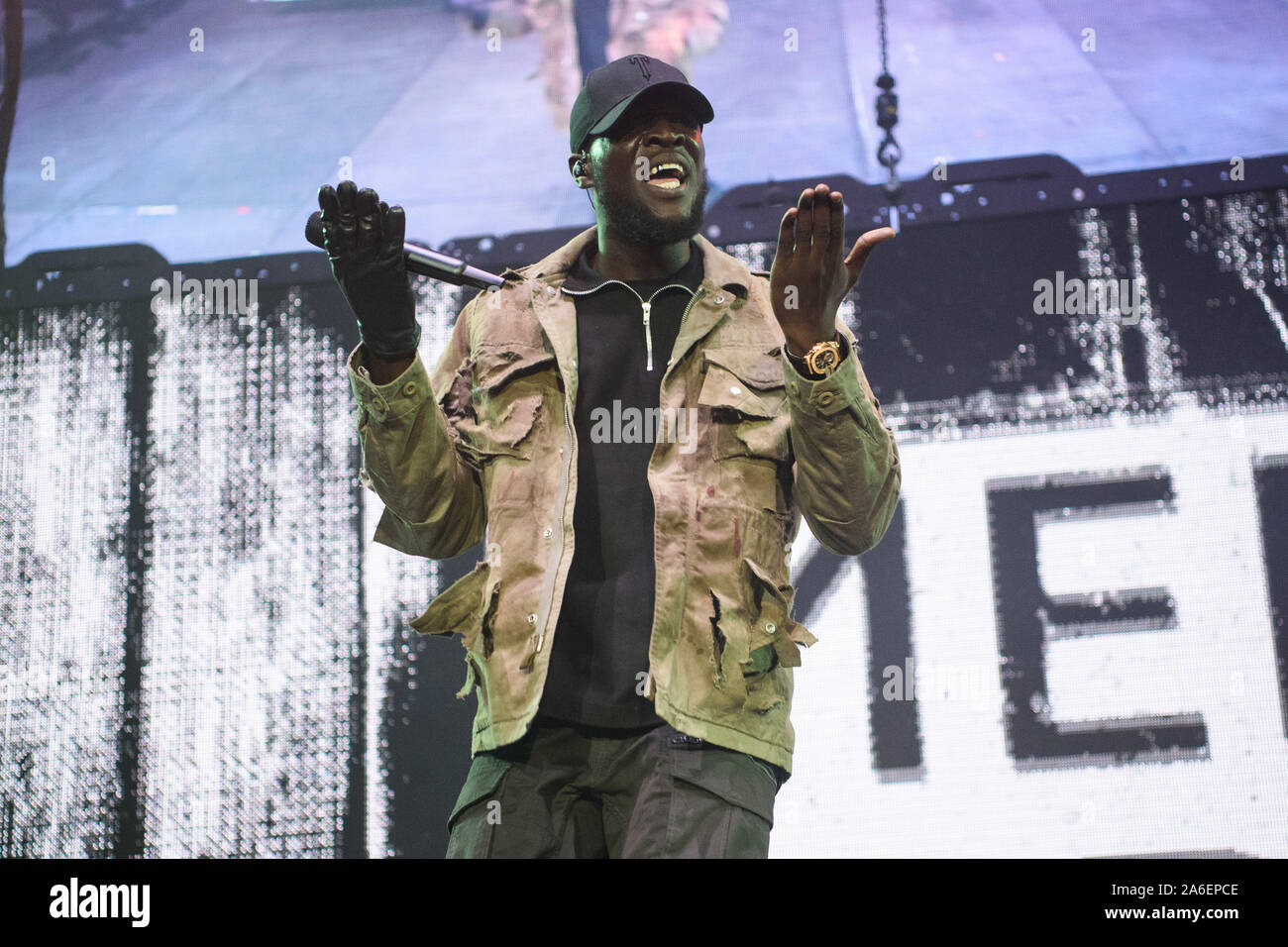 Stormzy performing at the Kiss Haunted House Party held at the SSE ...