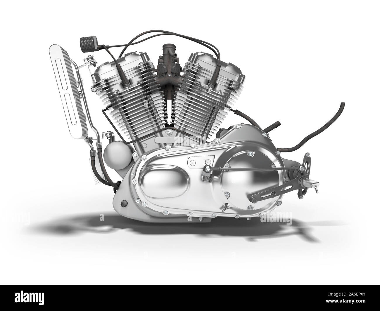 Motorcycle engine isolated left view 3d render on white background with ...