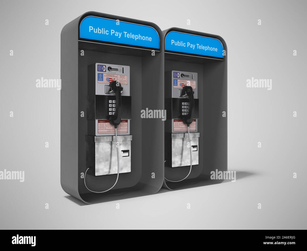 Dual phone booth black left view 3d render on gray background with ...