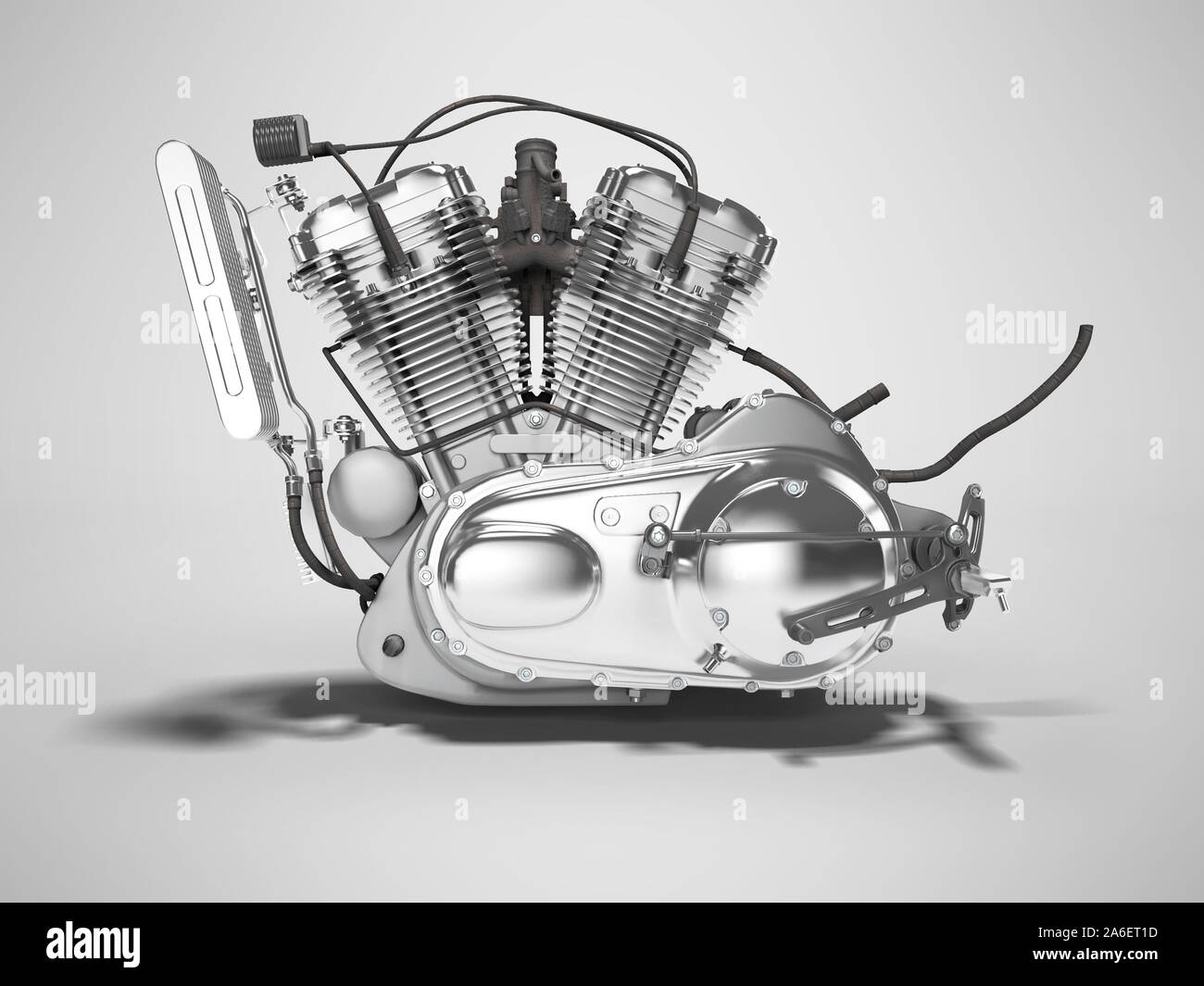 Motorcycle engine isolated left view 3d render on gray background with ...