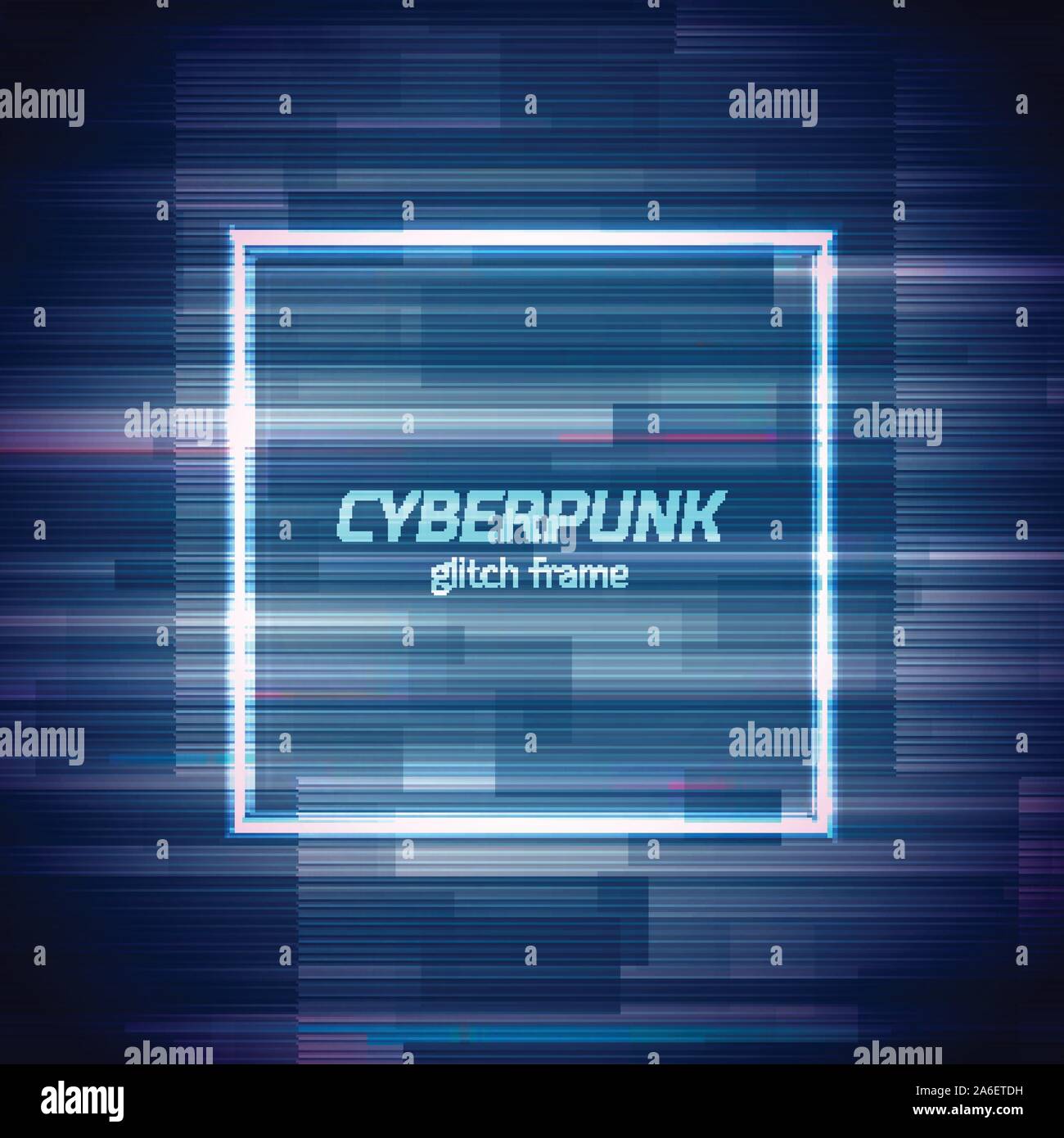 Glitch cyberpunk frame with technology error and neon shape Stock ...