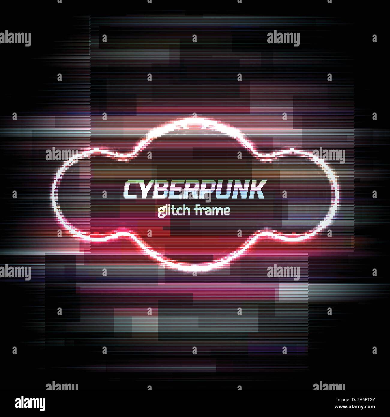 Glitch cyberpunk frame with technology error and neon shape Stock ...