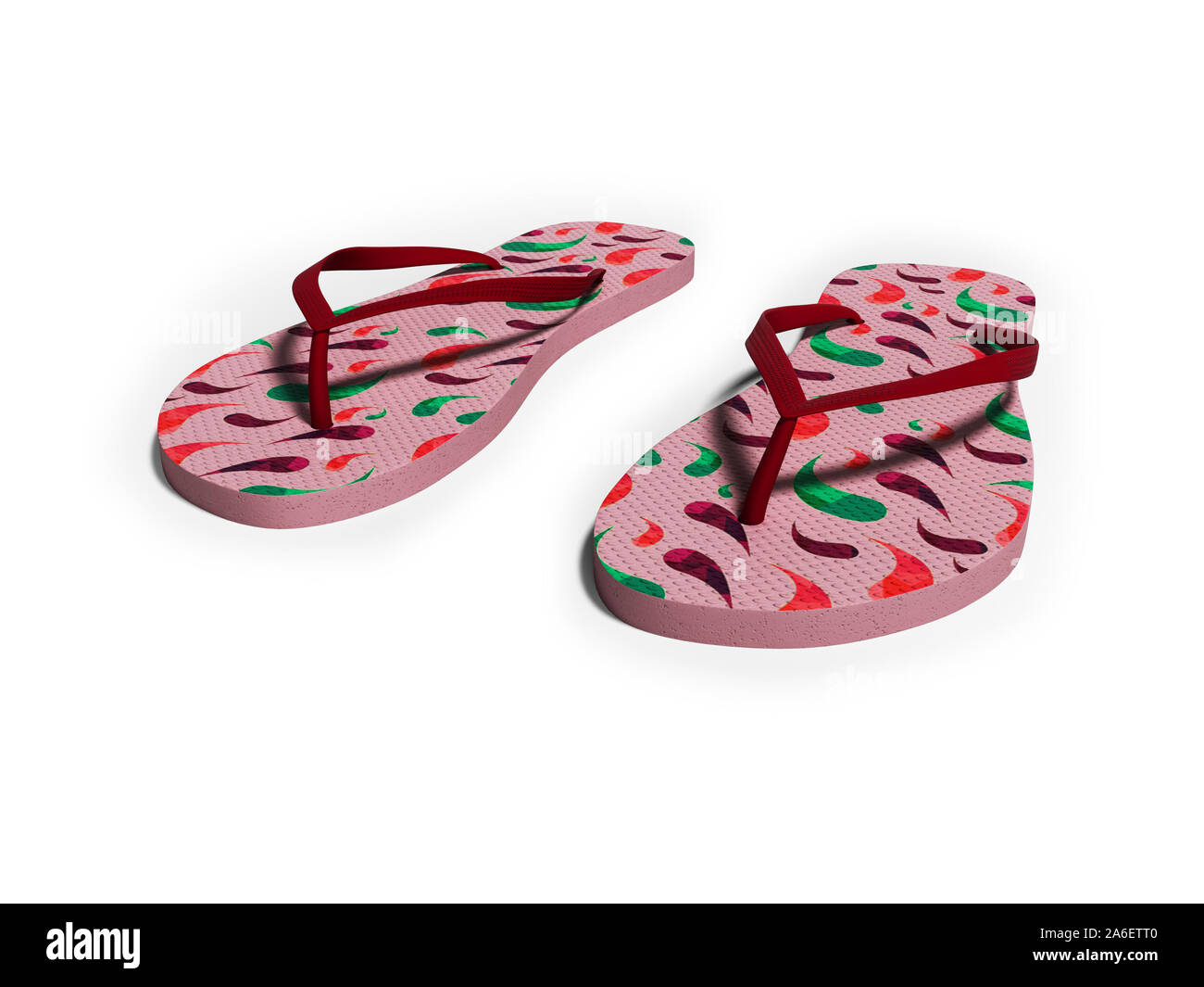 Pink slippers with color pattern for the beach 3d render on white ...