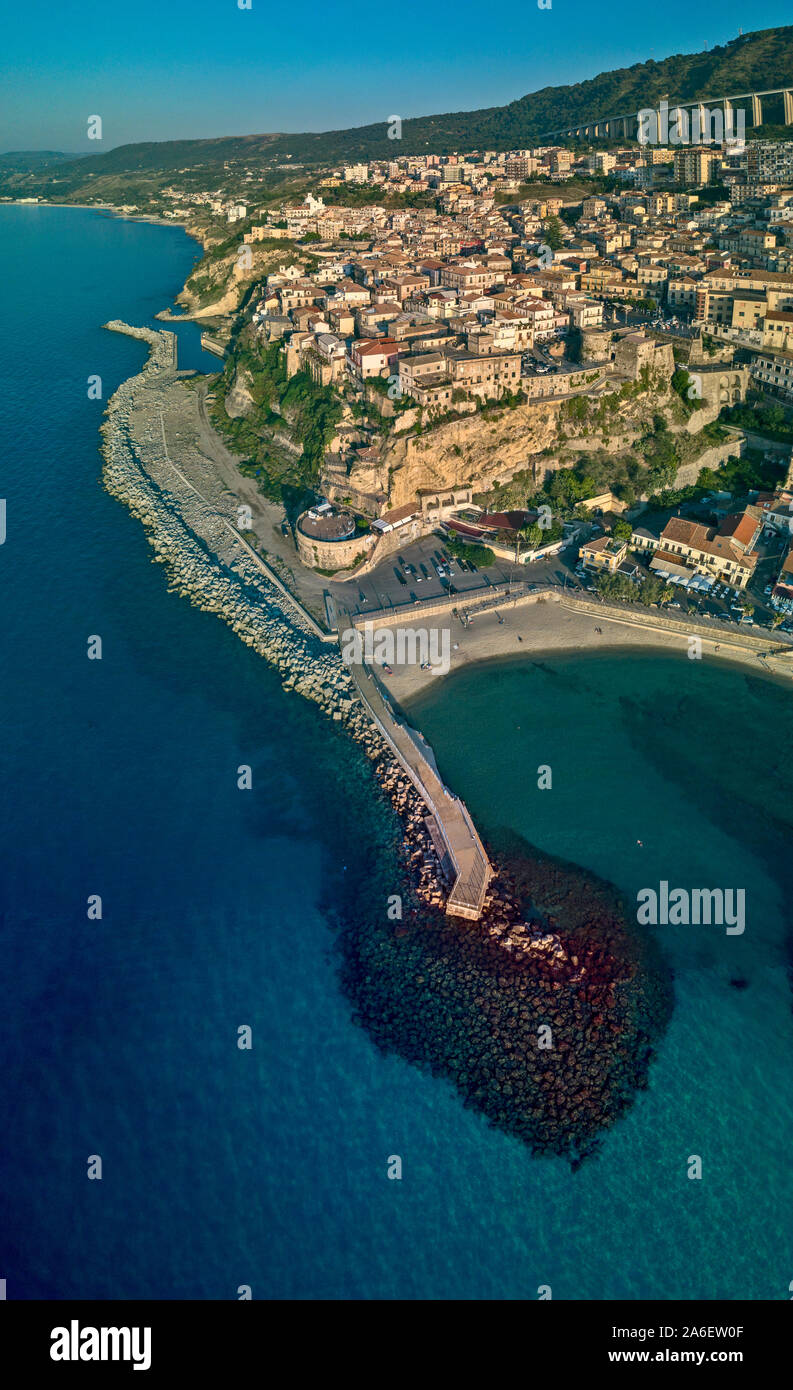 Aerial view of Pizzo Calabro, pier, castle, Calabria, tourism Italy ...