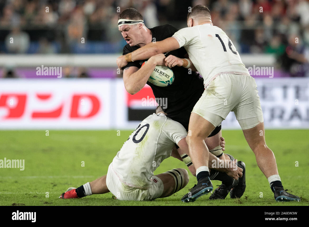 Yokohama, Japan. 26th Oct, 2019. Brodie Retallick of New Zealand is ...