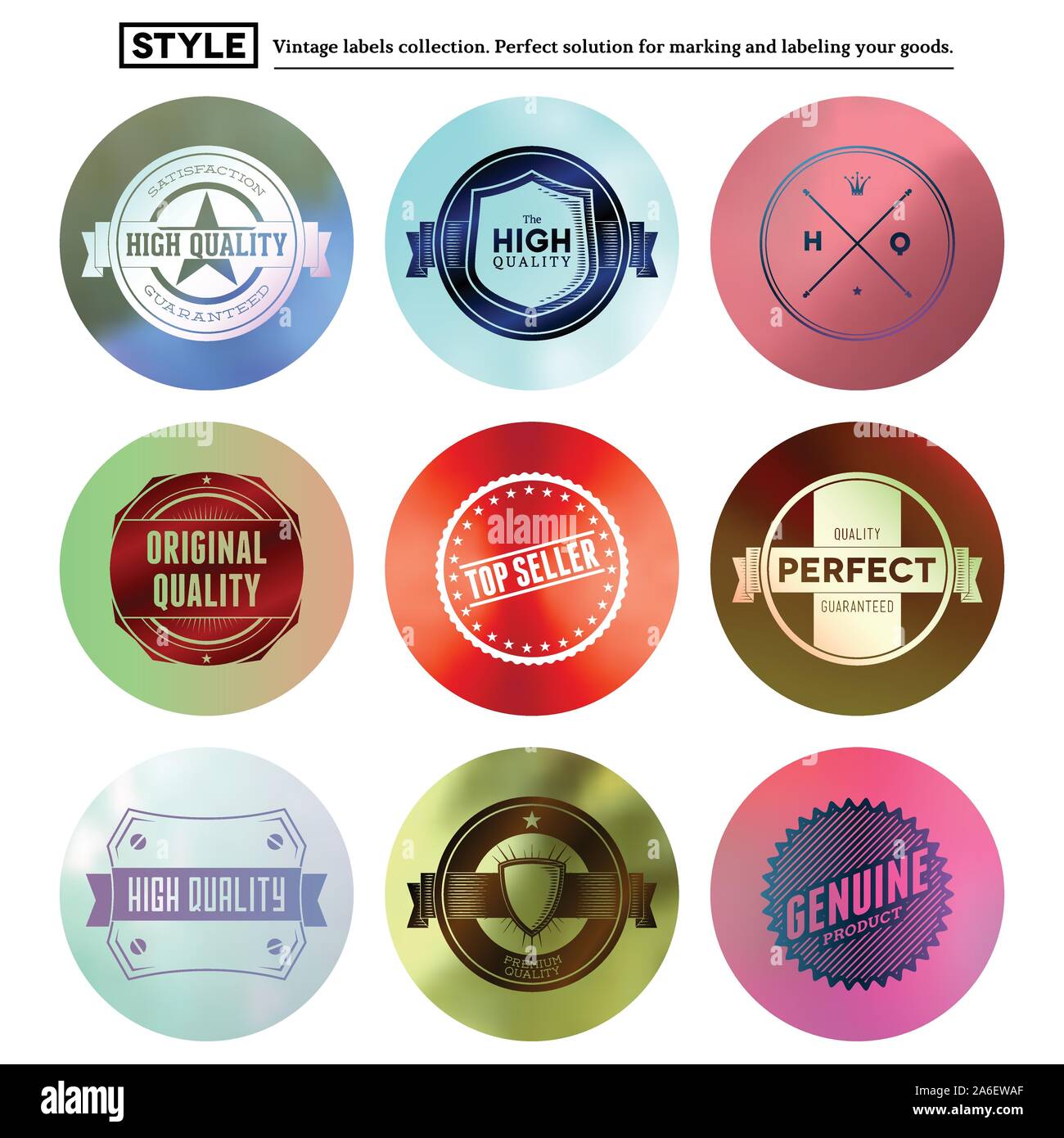 Vintage premium labels set on tile structured layout and blurred ...