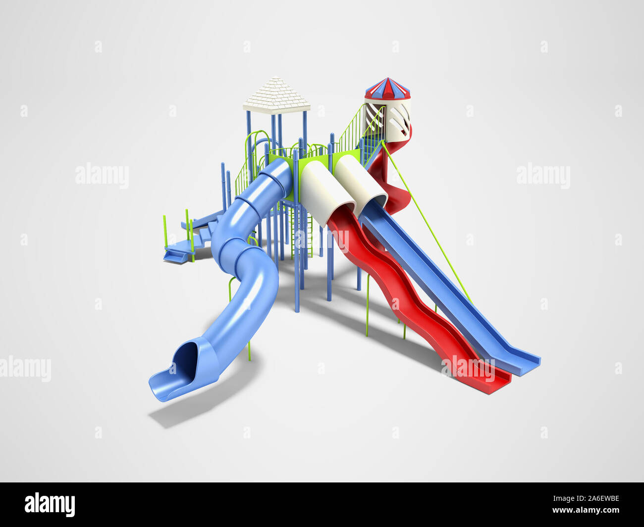Modern blue playground for children for water games 3d renderer on gray ...