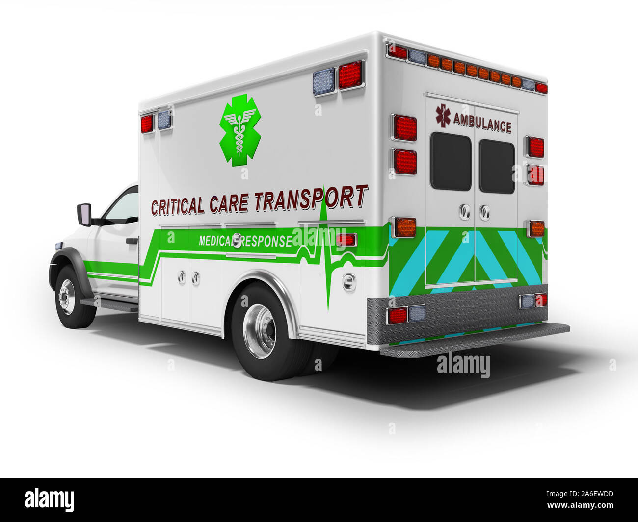 Modern concept of ambulance with green 3d render inserts on white ...