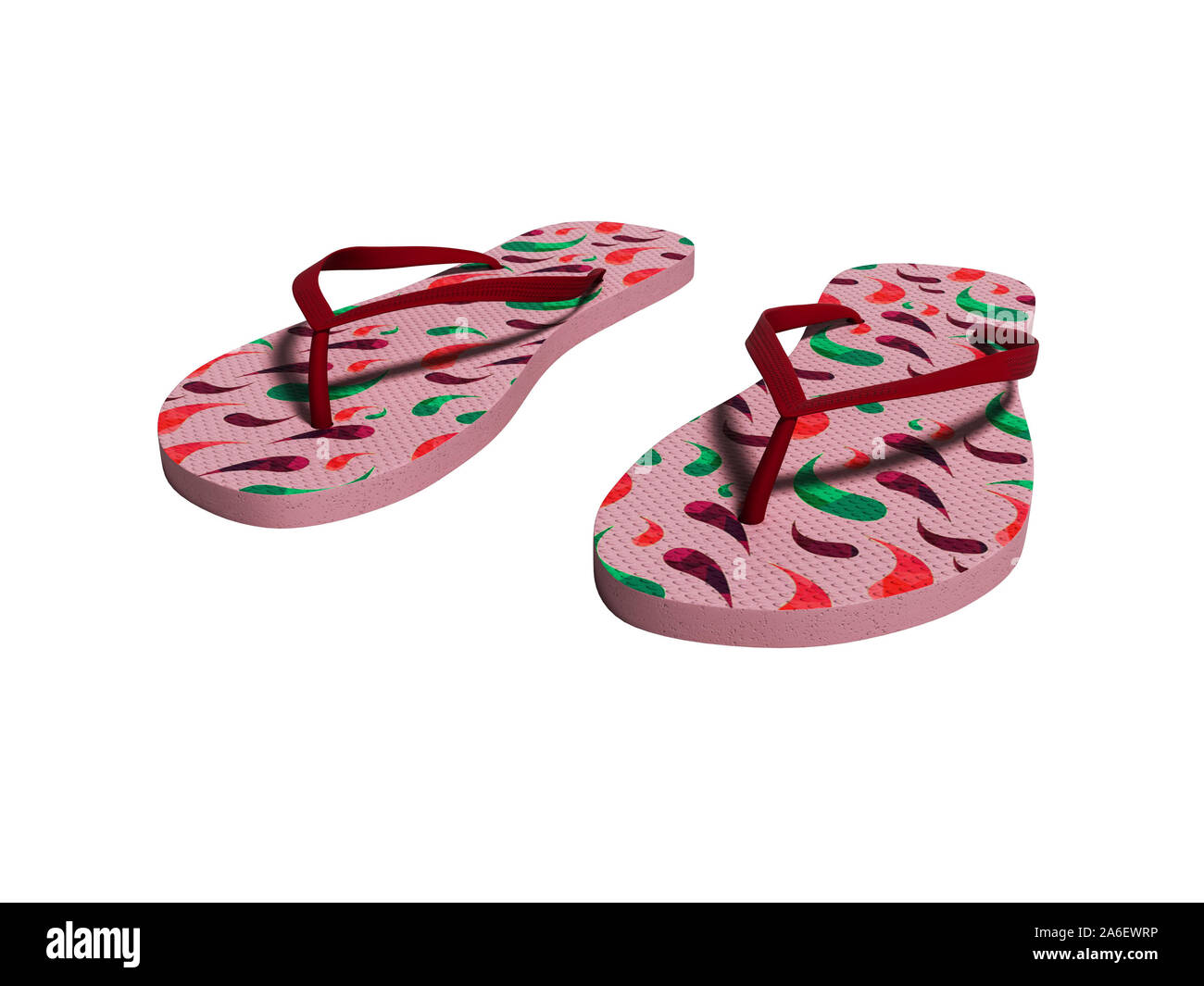 Pink slippers with color pattern for the beach 3d render on white ...