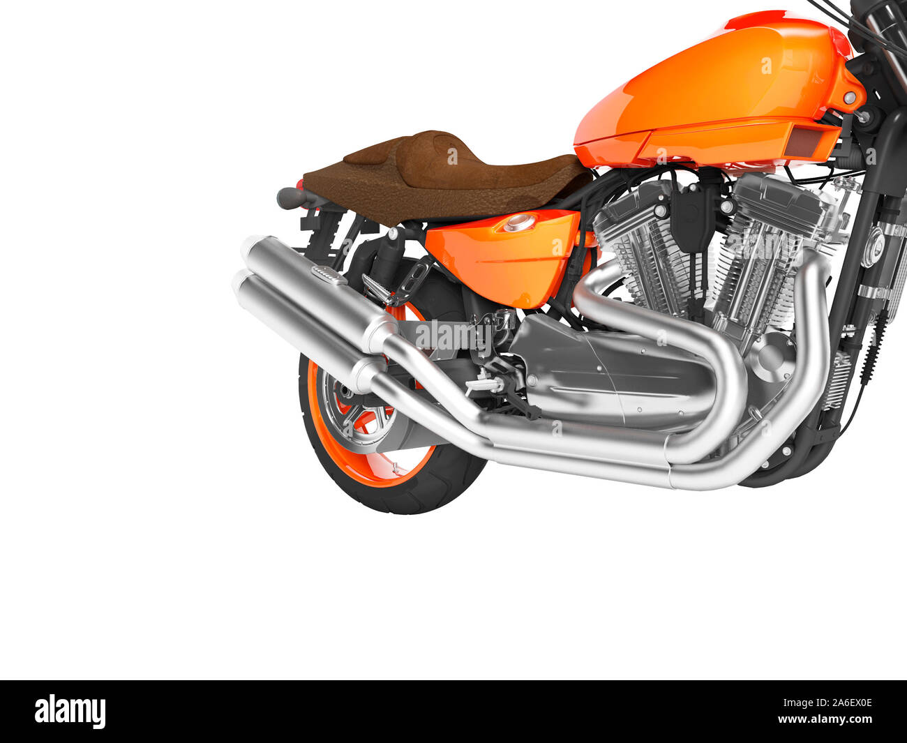 concept high speed orange motorcycle two cylinders 3d render on white ...