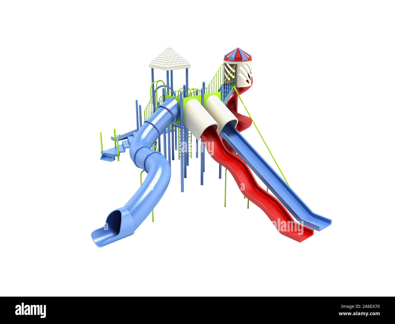 Modern blue playground for children for water games 3d renderer on ...
