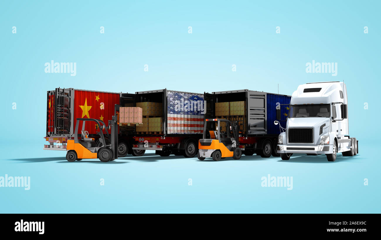 Modern concept of loading goods in trailer for transporting dump trucks ...