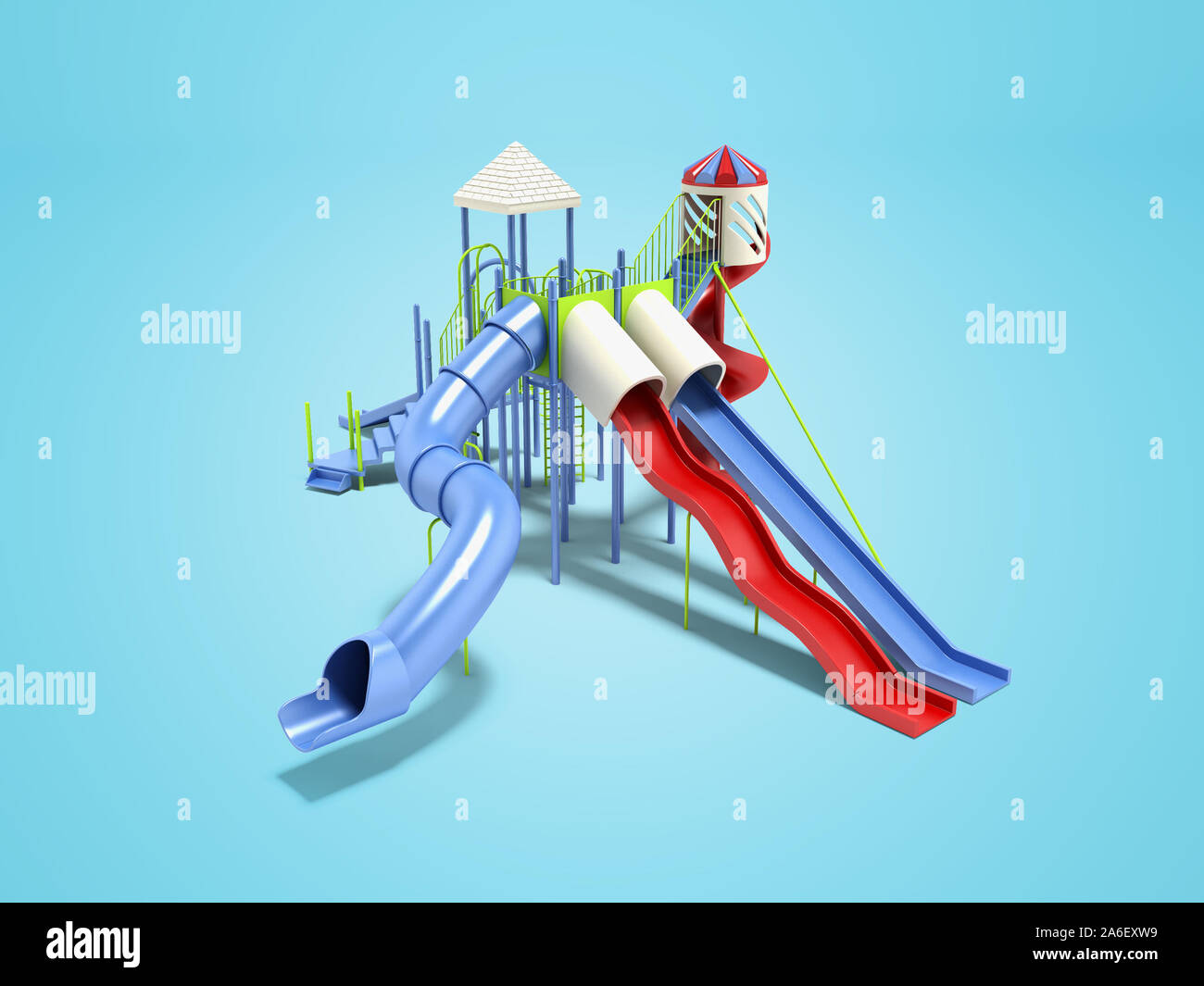 Modern blue playground for children for water games 3d renderer on blue ...