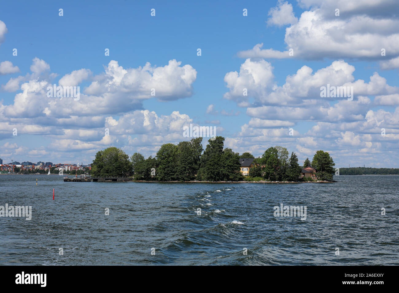 Lonna Island viewed from rear deck of a water bus in Helsinki, Finland ...