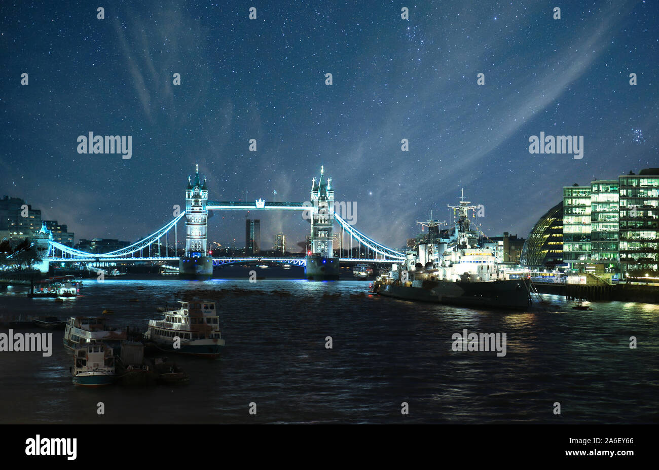 Starry night sky with Tower Bridge in London, UK Stock Photo - Alamy