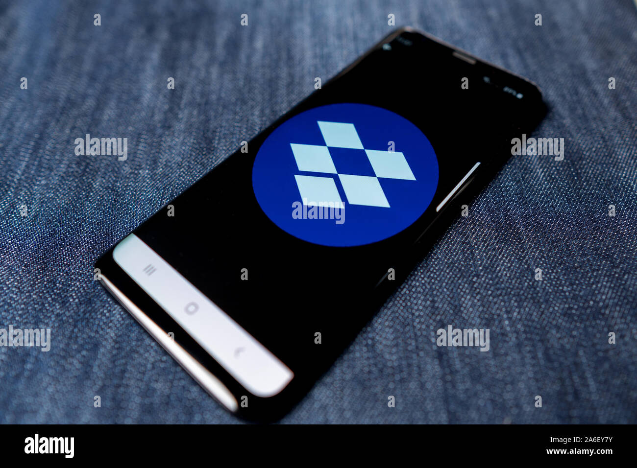 Odessa, Ukraine - October 26, 2019: Dropbox app. Dropbox logo visible ...