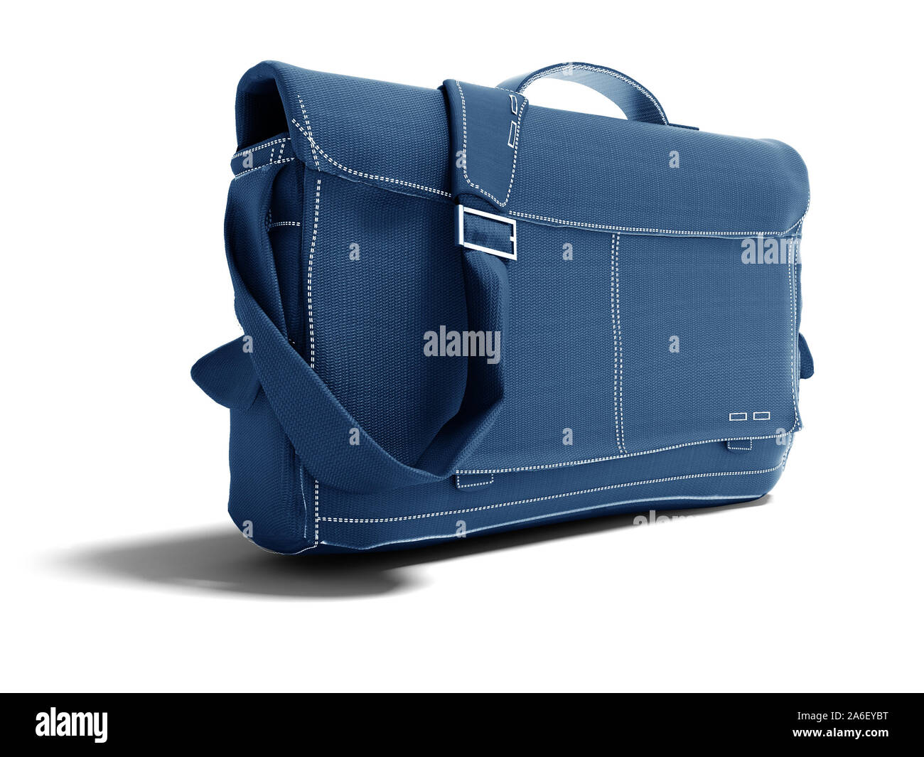 Denim fabric bag over the shoulder 3d render on white background with ...
