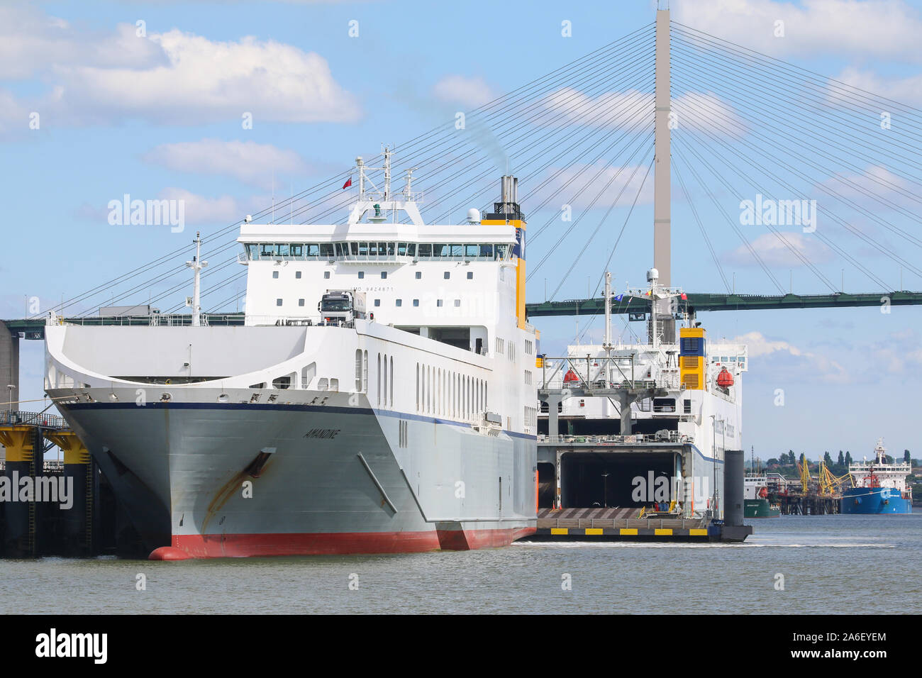 Cobelfret roro freight ferry pictured in the River Thames at Purfleet ...
