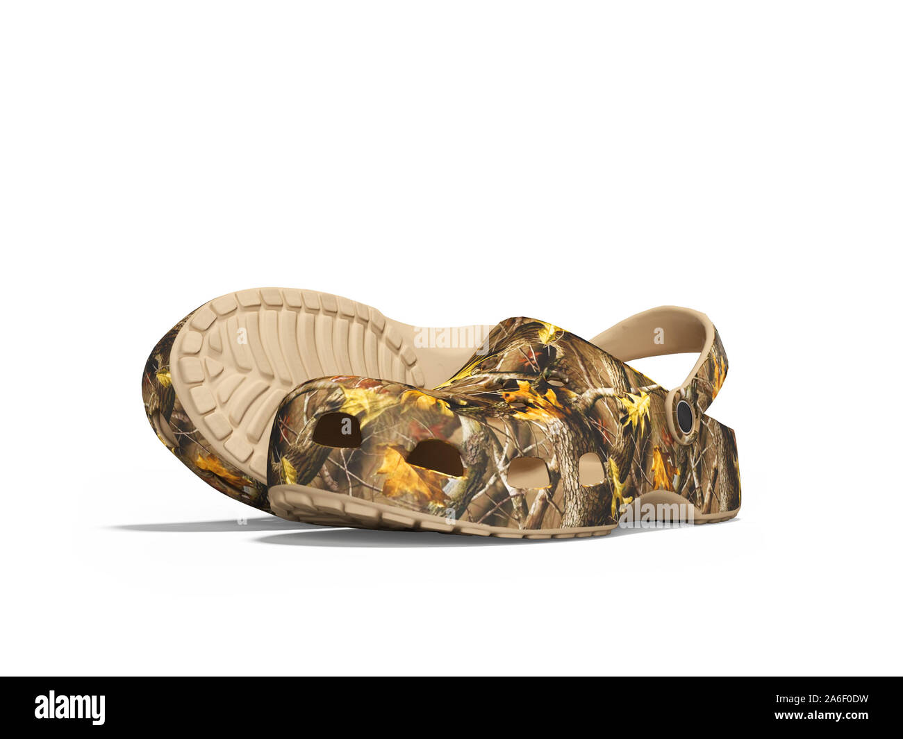 Beige rubber slippers pair with texture leaves 3d render on white ...