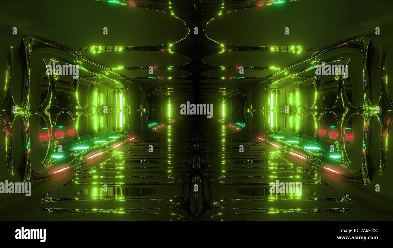 futuristic scifi fantasy alien hangar tunnel corridor 3d illustration ...