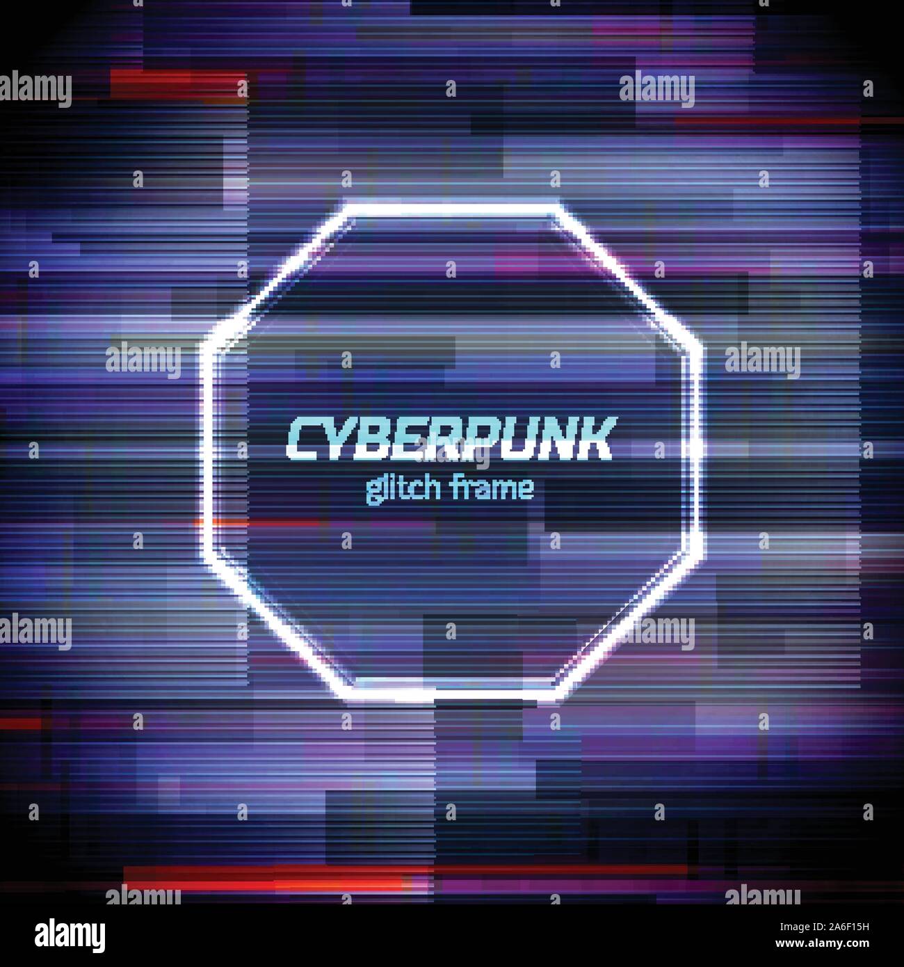 Glitch cyberpunk frame with technology error and neon shape Stock ...