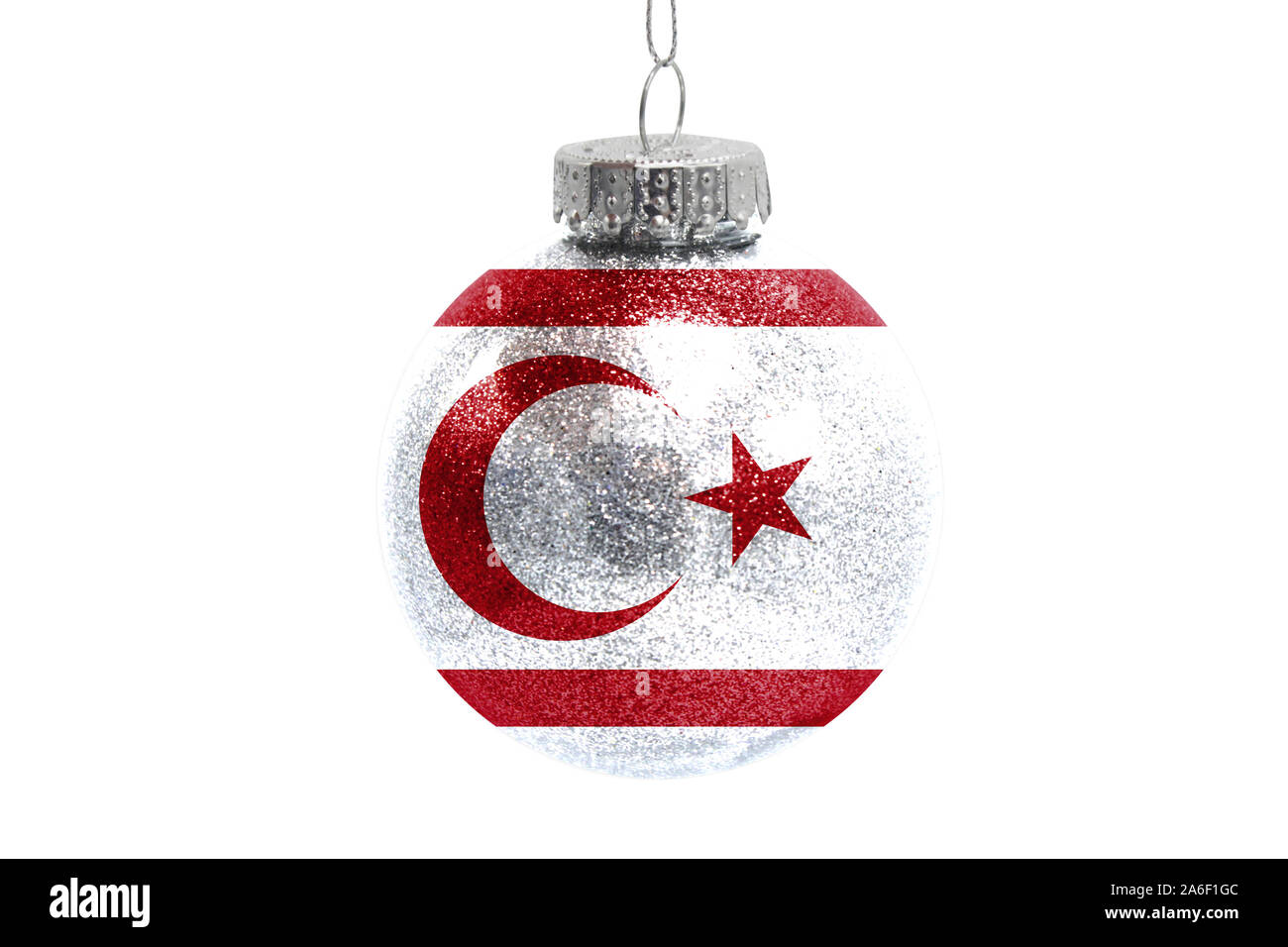 Glass Christmas ball toy isolated on white background with the flag of ...