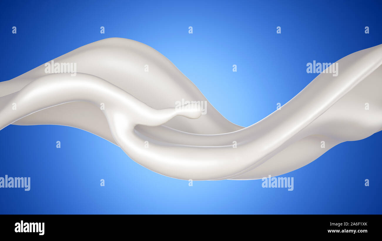 Beautiful, elegant splash of milk on a blue background. 3d illustration ...
