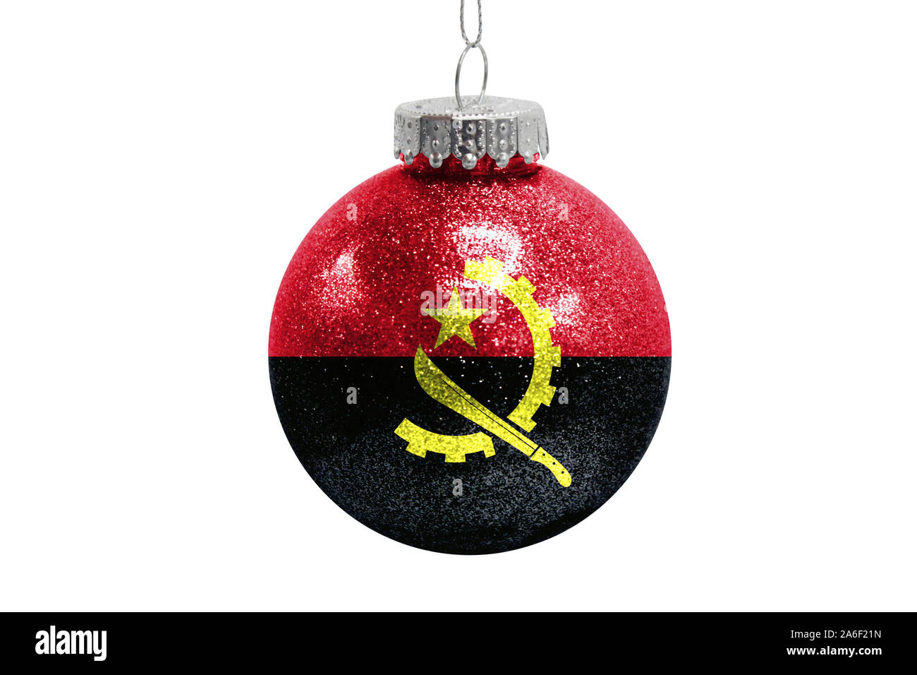 Glass Christmas ball toy isolated on white background with the flag of ...