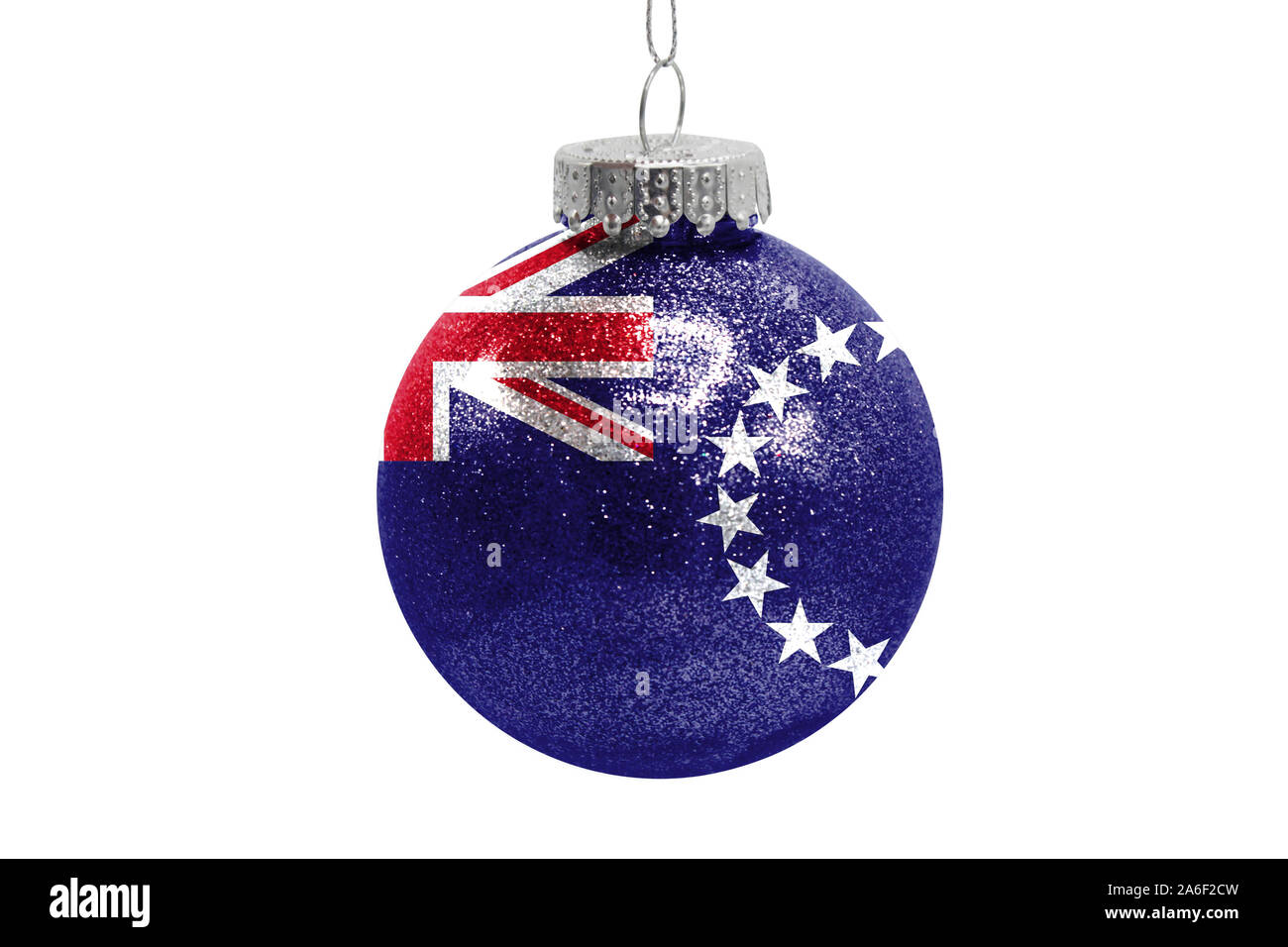 Glass Christmas ball toy isolated on white background with the flag of ...