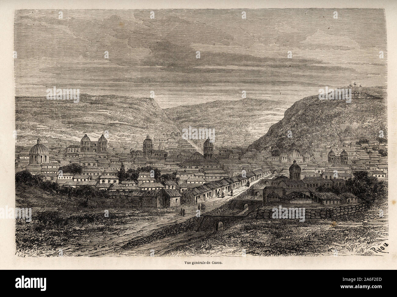 Vue generale de Cuzco ou Cusco, ancienne capitale des Incas, dessin de ...