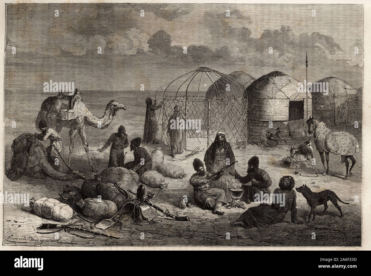 Un campement turcoman, dans la region frontaliere du Turkestan et de la ...