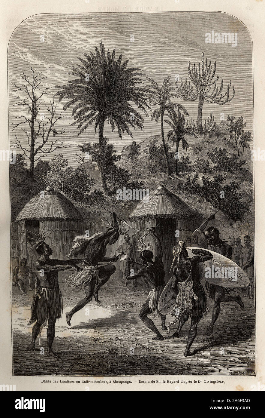 Danse des Landines ou caffres zoulous a Shoupanga ( rive droite du ...
