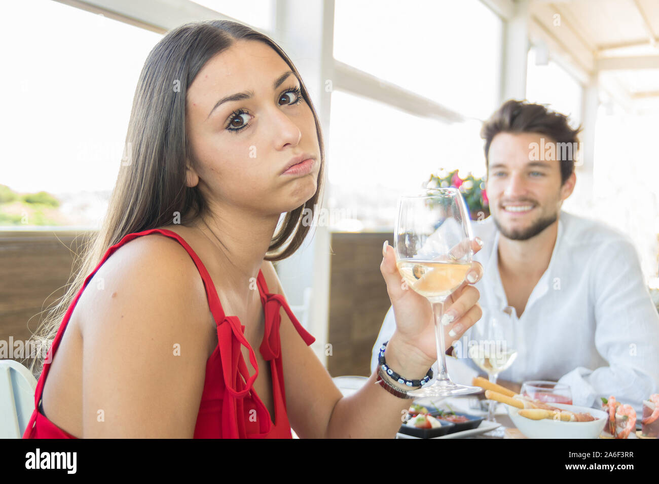 Woman angry at man restaurant hi-res stock photography and images - Alamy
