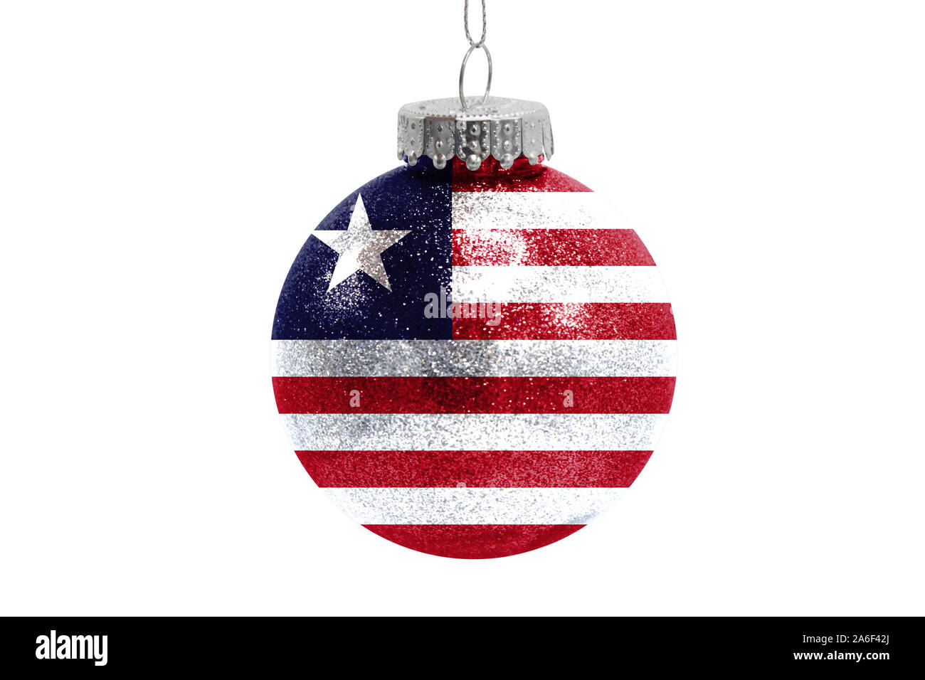 Glass Christmas ball toy isolated on white background with the flag of ...