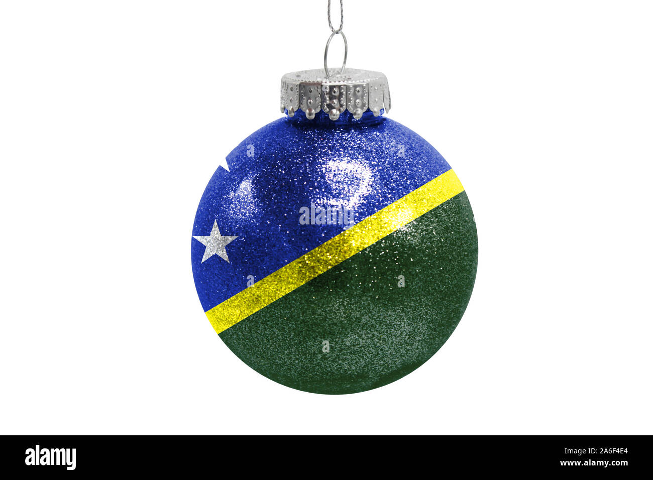 Glass Christmas ball toy isolated on white background with the flag of ...