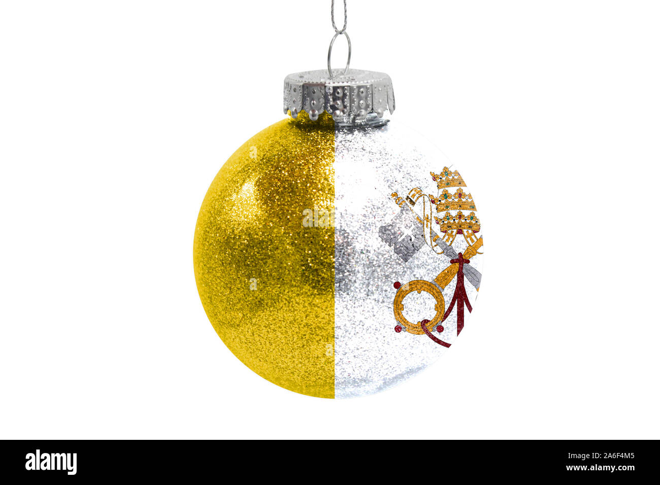 Glass Christmas ball toy isolated on white background with the flag of ...