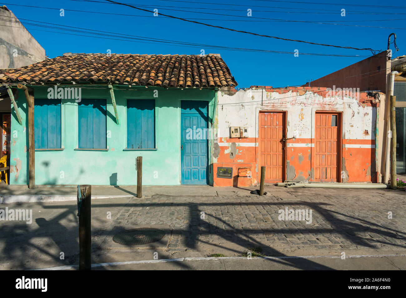 Traditional houses at the main square of Arembepe - Bahia, Brazil Stock ...