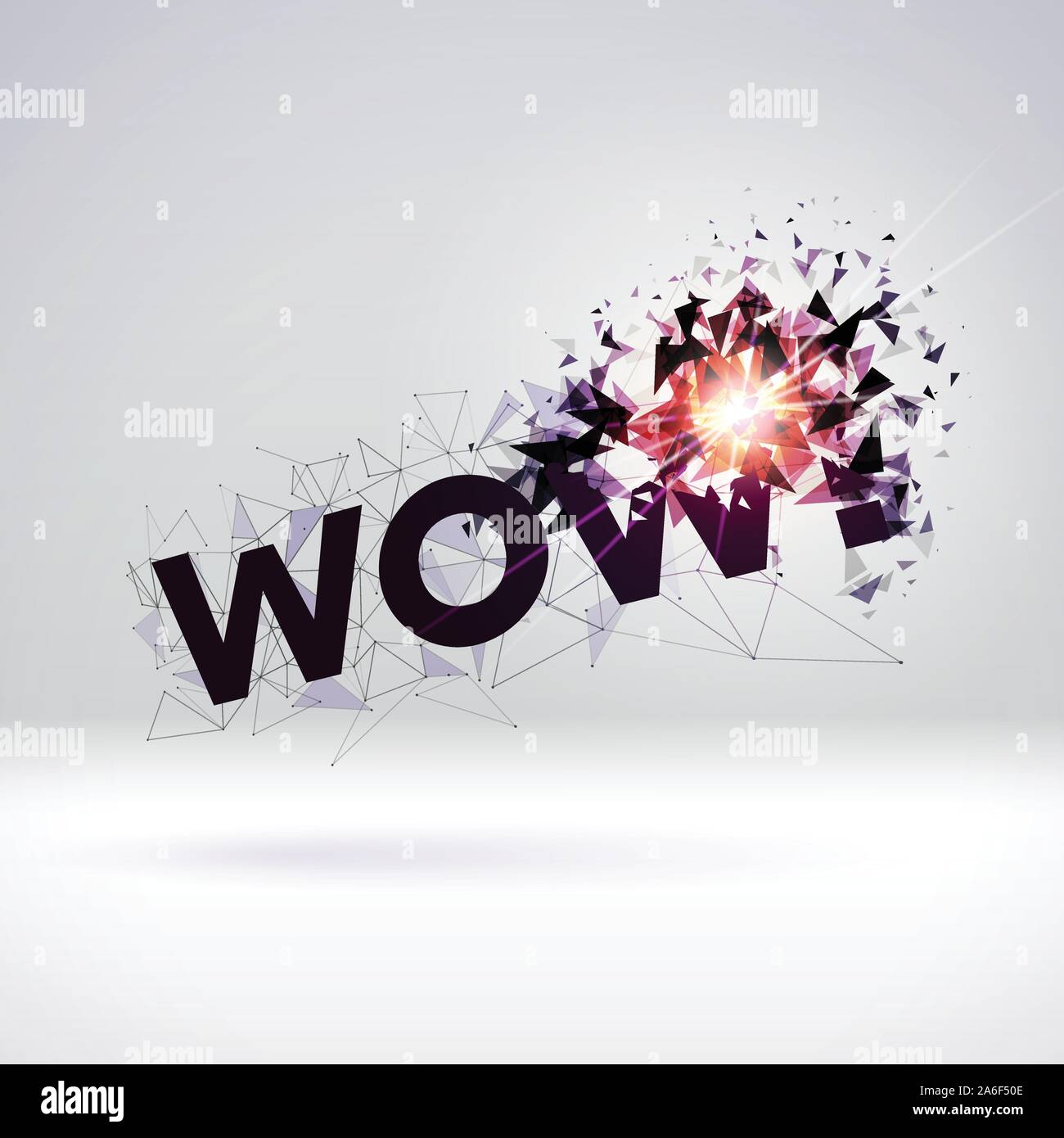 Wow exploding sign with particles for party or commercial sale offering ...