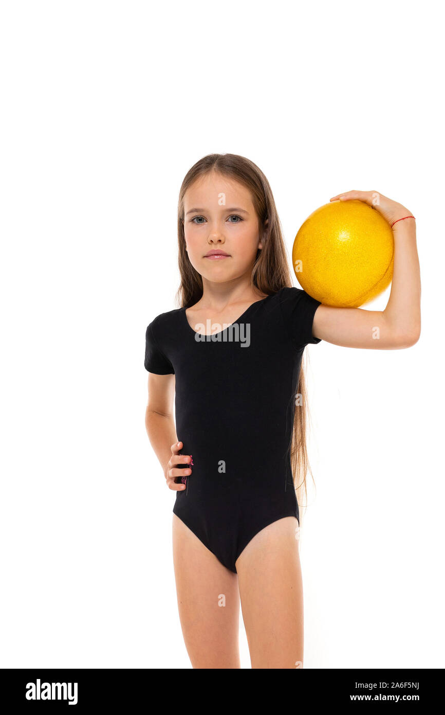 Picture of a gymnast girl in white short socks and black trico full ...