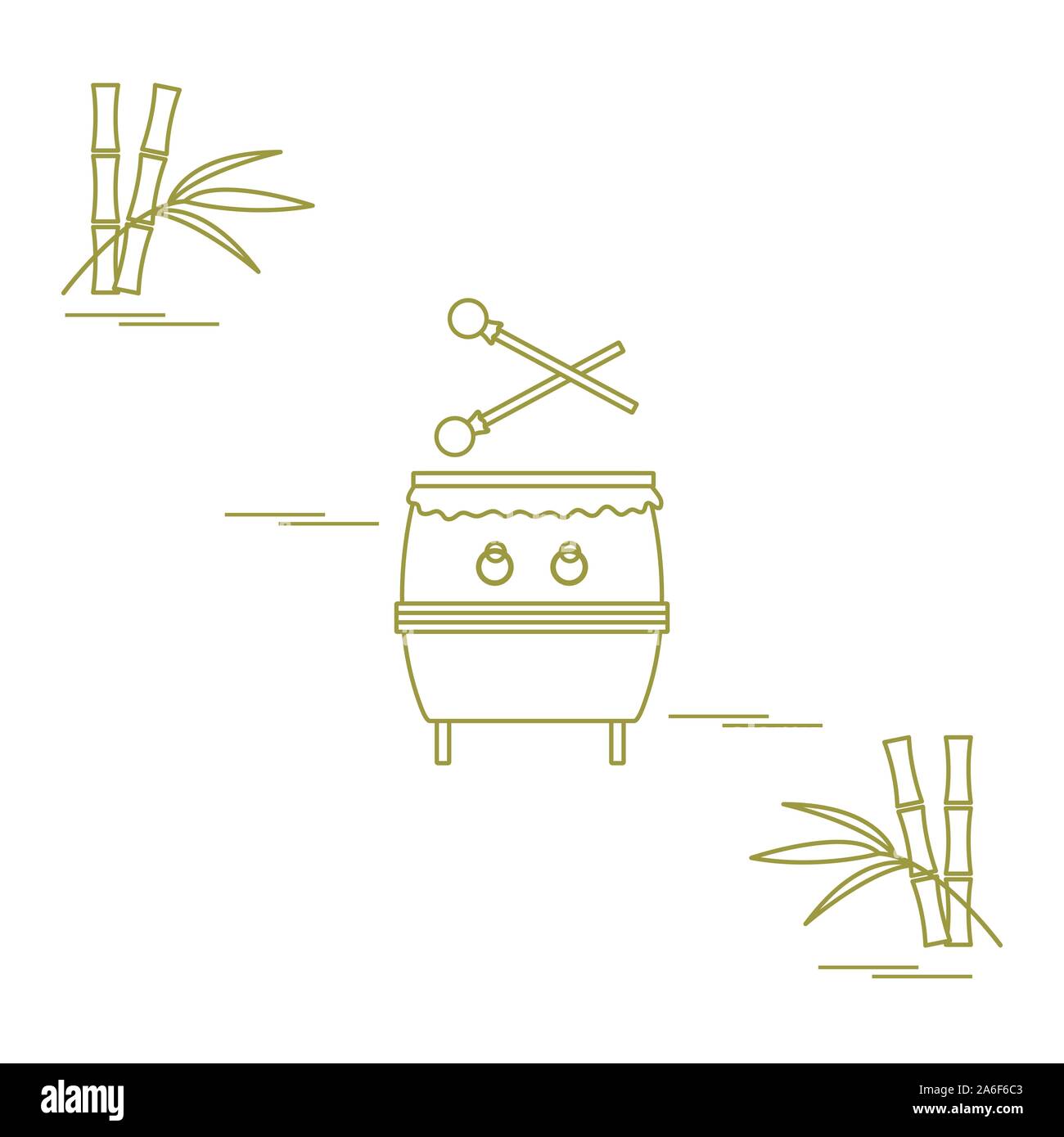 Vector illustration with bamboo, drum. Chinese folk percussion ...